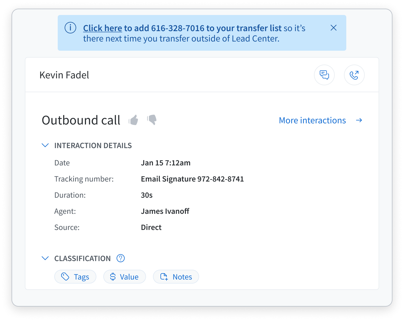 Making a transfer outside of Lead Center – CallRail Help Center