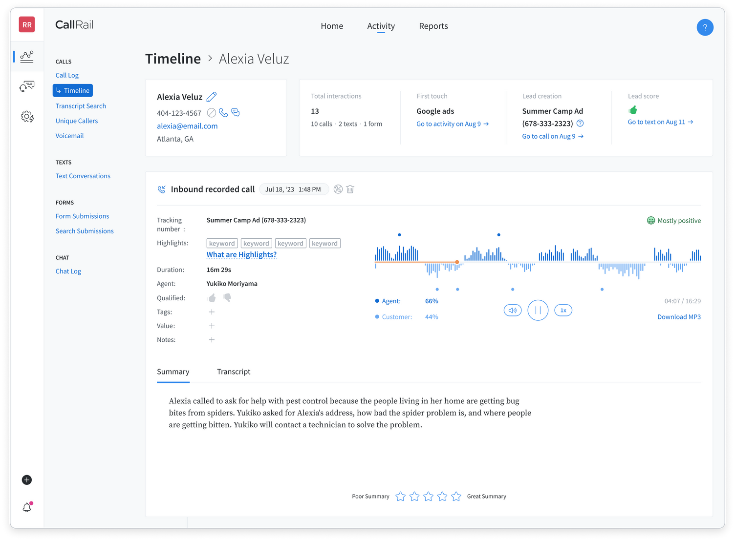 Call sentiments – CallRail Help Center